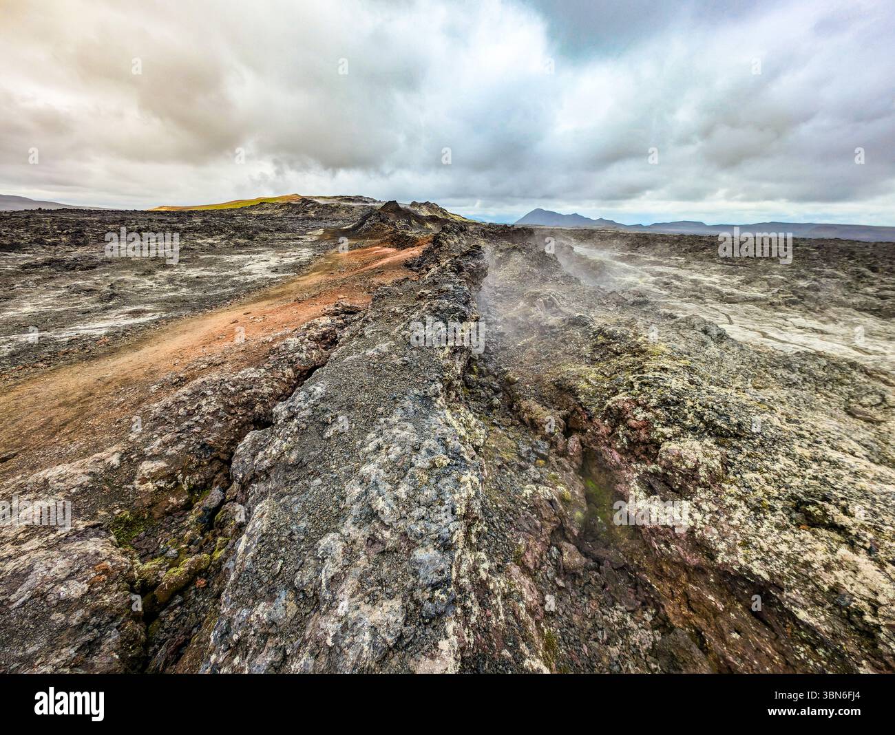 Aerial drone view of Krafla Lava Fields Leirhnjukur. Iceland Stock ...