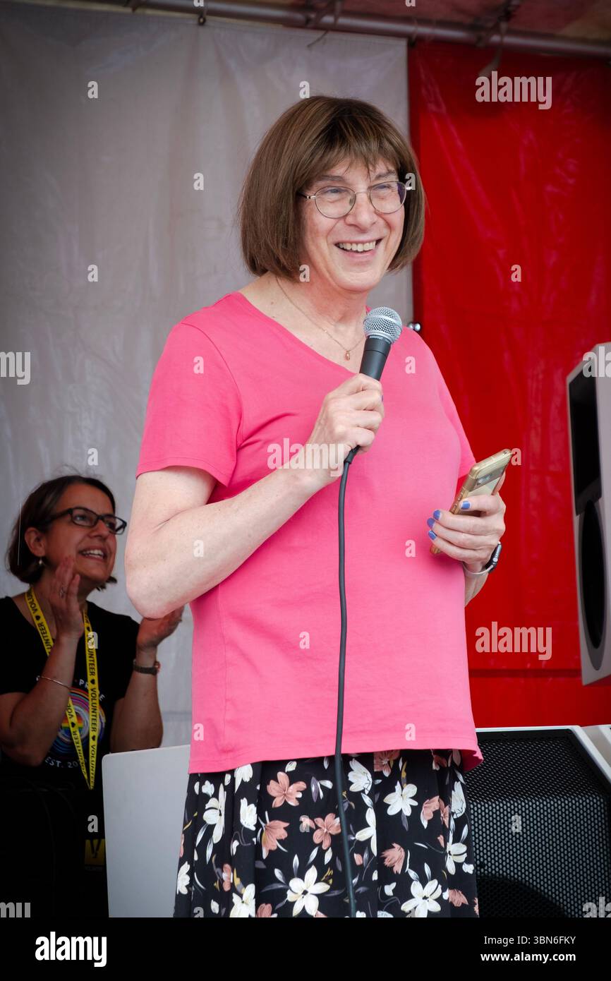 The voice of the MTA Bernie Wagenblast at the 2025 Red Hook Pride ...