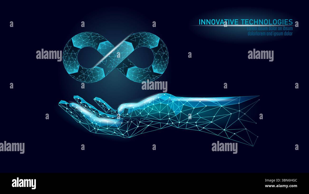 Infinity loop above hand concept. Low poly perpetual cycle digital ...