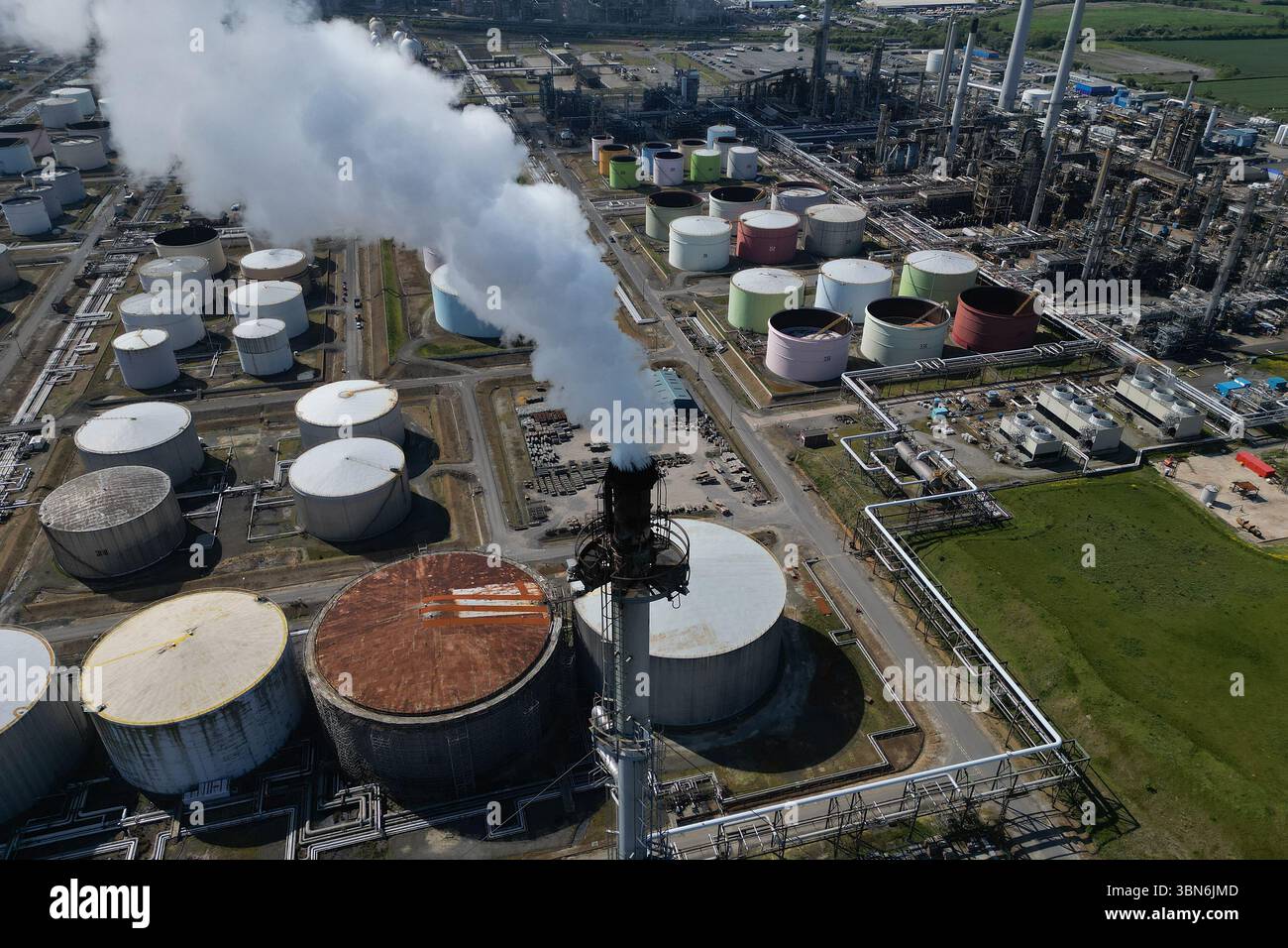 aerial view of Prax Lindsey Oil Refinery, Industrial oil refinery ...