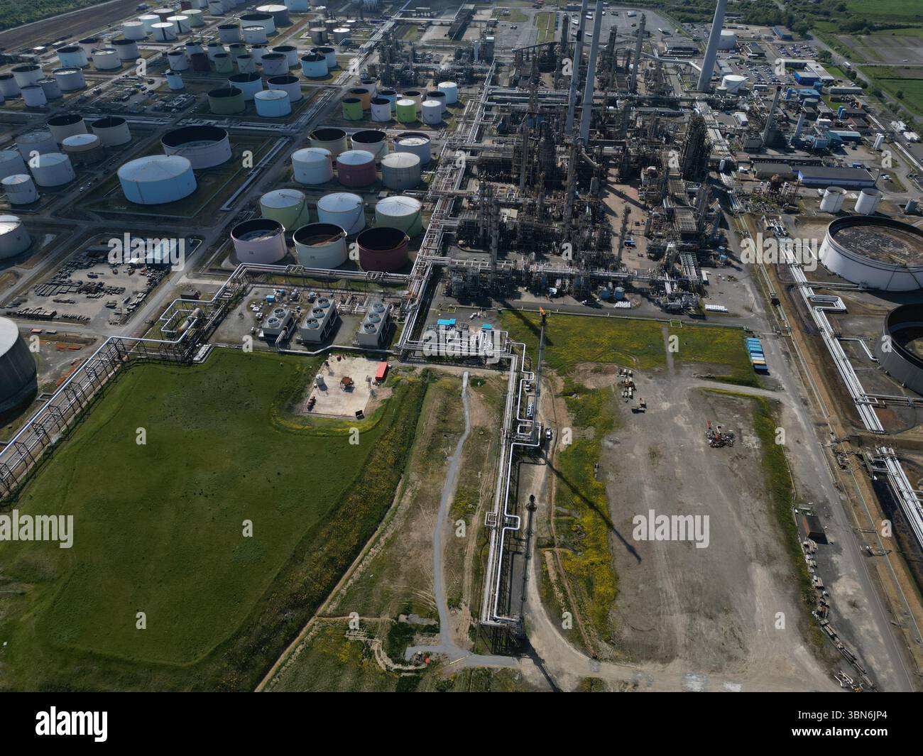 aerial view of Prax Lindsey Oil Refinery, Industrial oil refinery ...