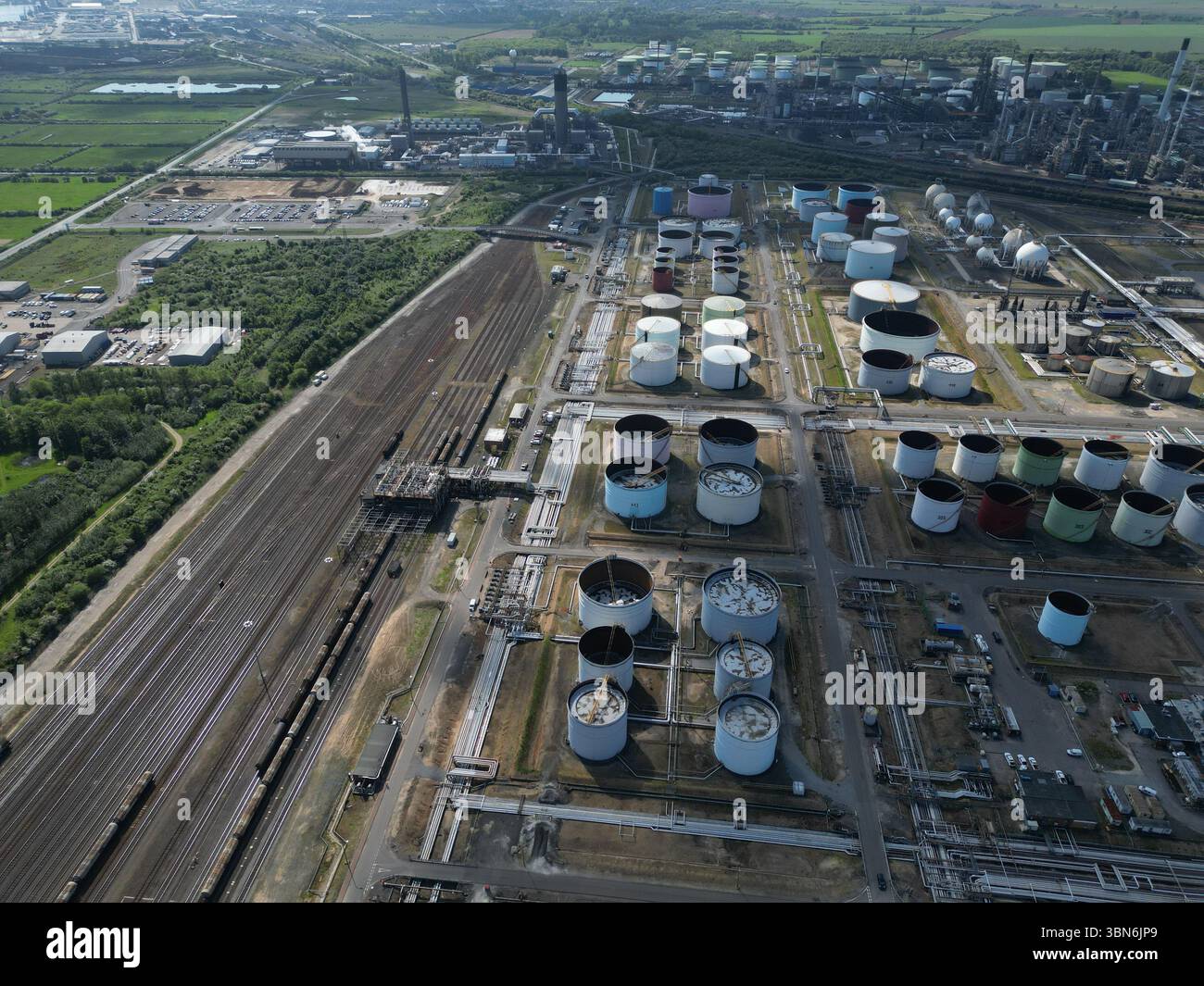 aerial view of Prax Lindsey Oil Refinery, Industrial oil refinery ...