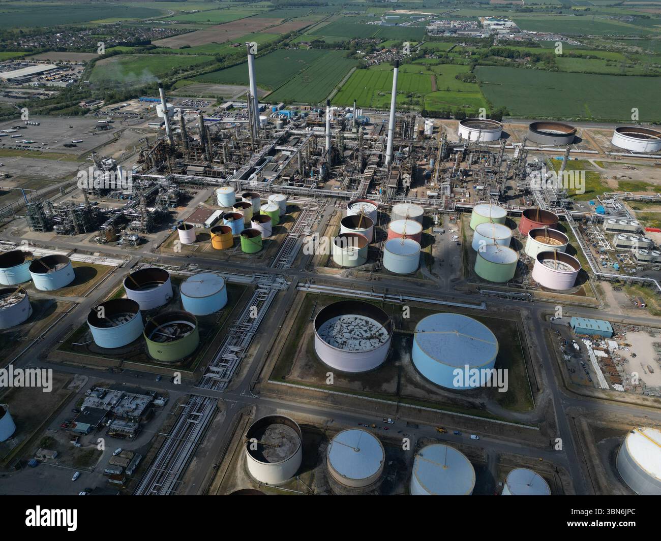 aerial view of Prax Lindsey Oil Refinery, Industrial oil refinery ...
