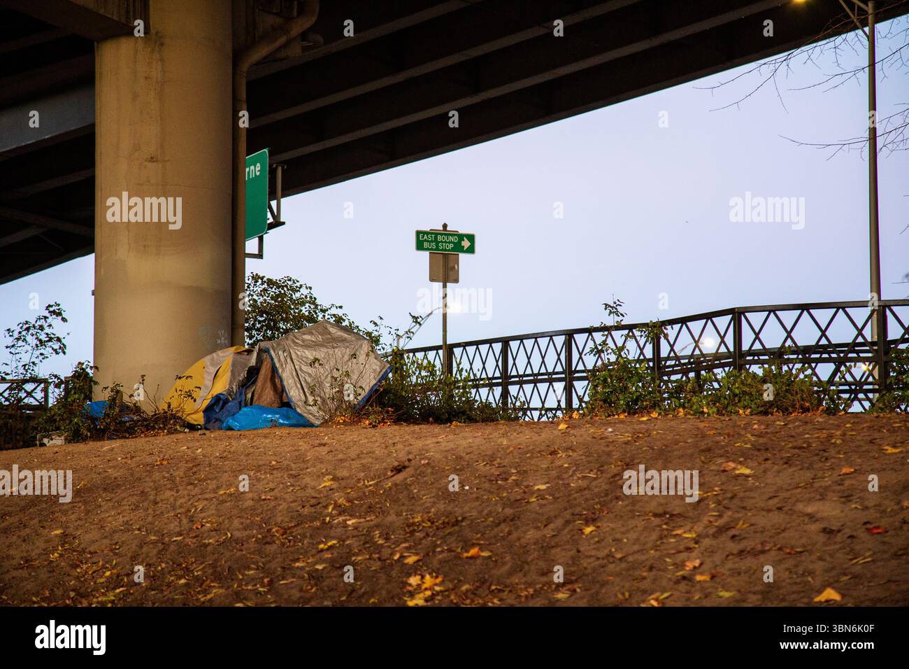 East Bank Esplanade, Portland, Oregon - November 18th 2018: A makeshift ...