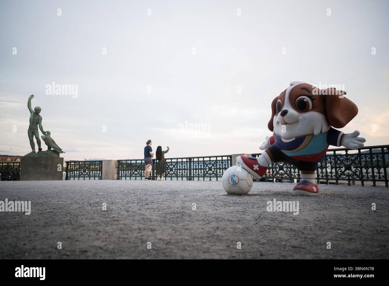 30 June 2025, Switzerland, Zürich: A figure of Maddli, the mascot of ...