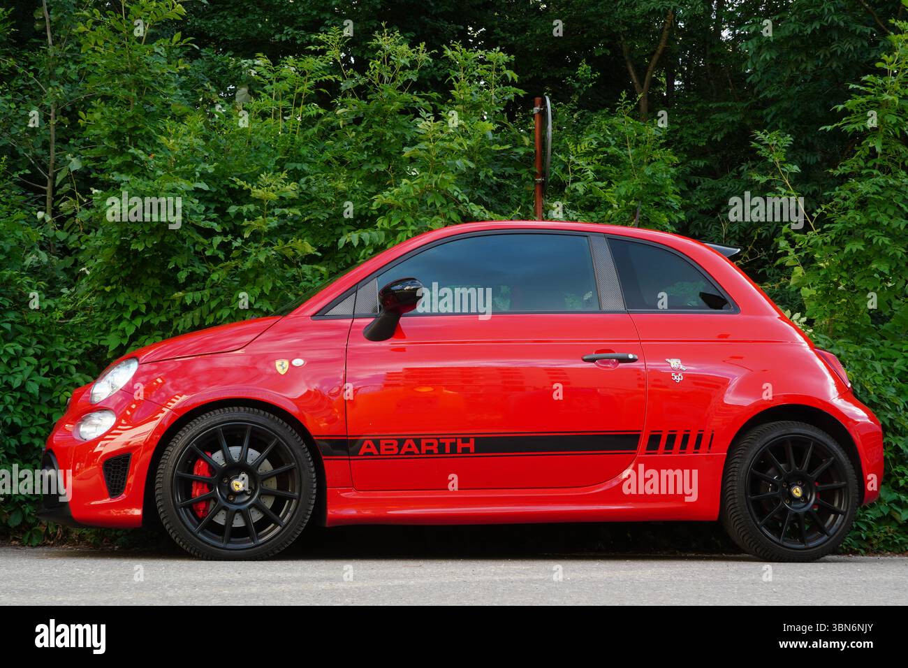 Bucharest, Romania – June 26, 2025: Closeup side view of Abarth 595 ...