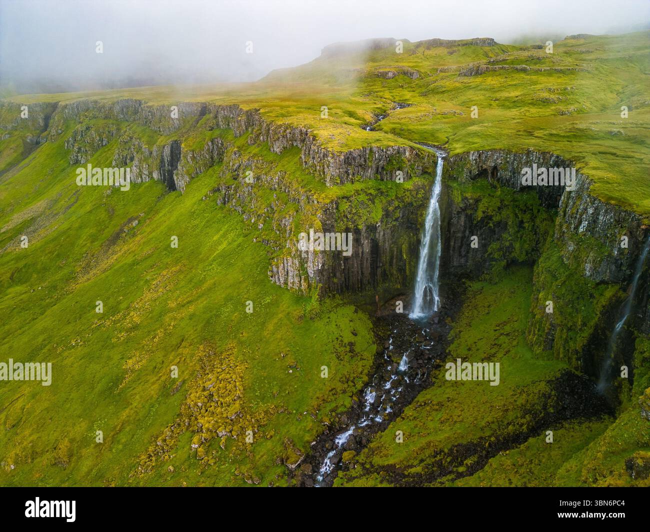 Aerial drone shots of Grundarfoss Waterfall, on Snaefellness peninsula ...