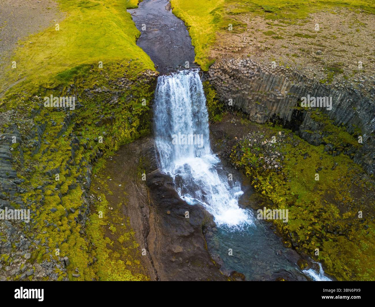 Aerial drone view of Svodufoss waterfall in Snaefellsnes peninsula ...