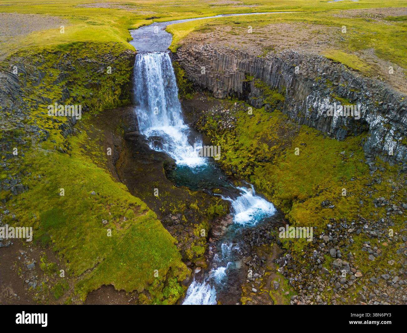 Aerial drone view of Svodufoss waterfall in Snaefellsnes peninsula ...