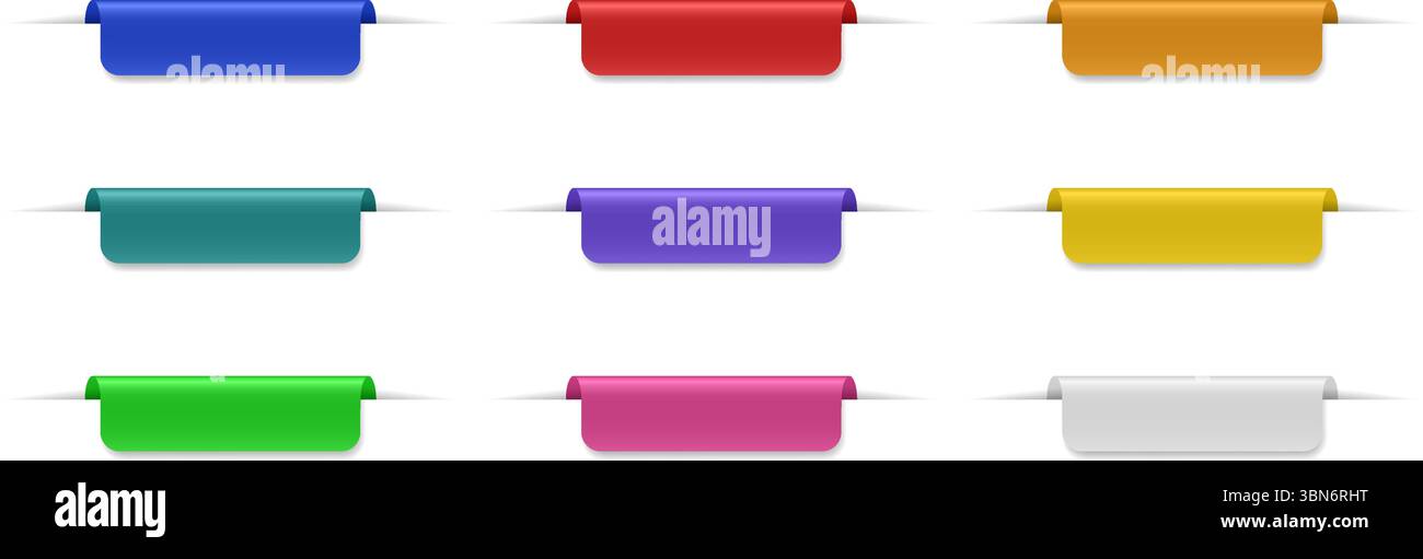 Set of short and wide labels with shadows. Bent bookmarks for marking ...