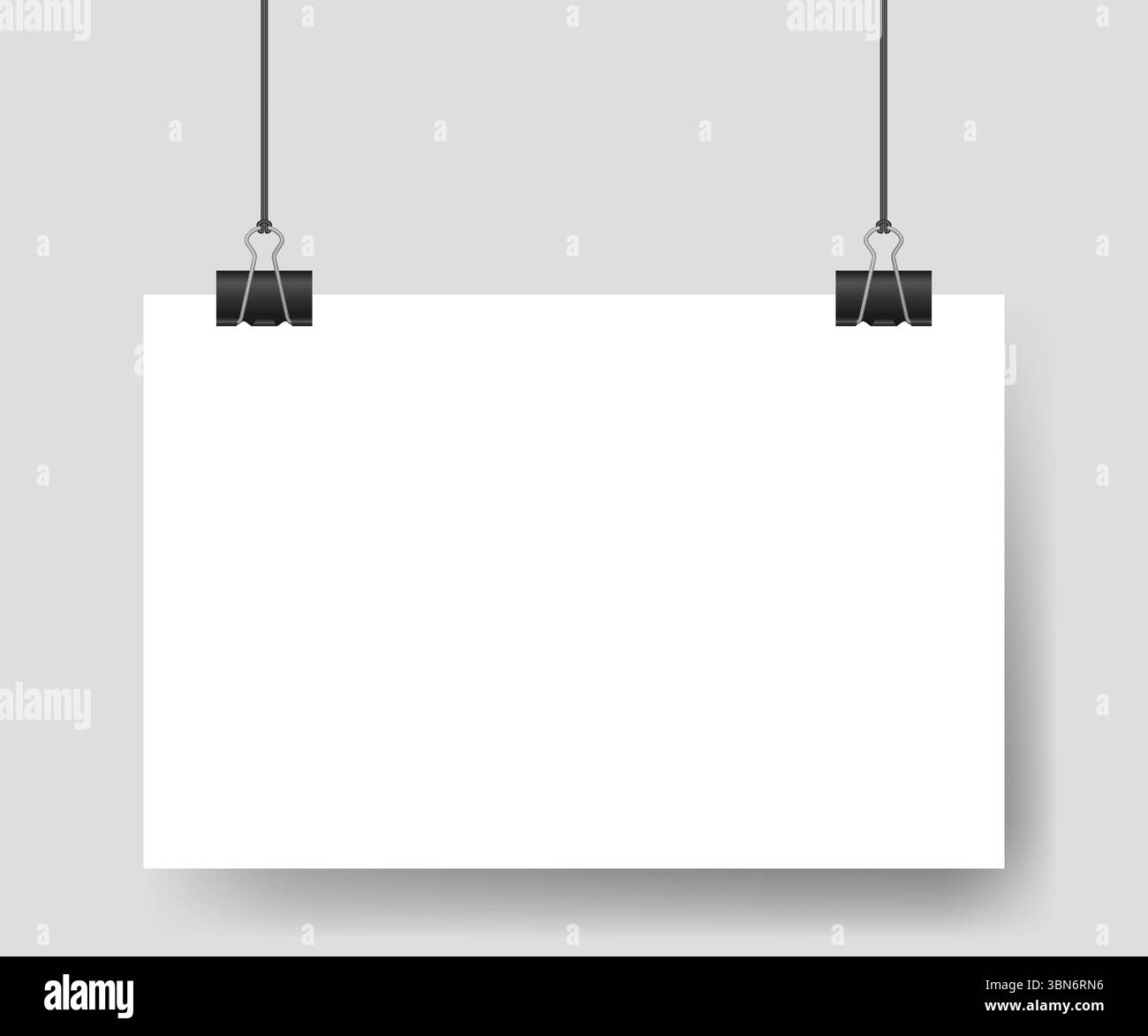 White sheet of paper note hanging on binder clip. A4 format. Album ...
