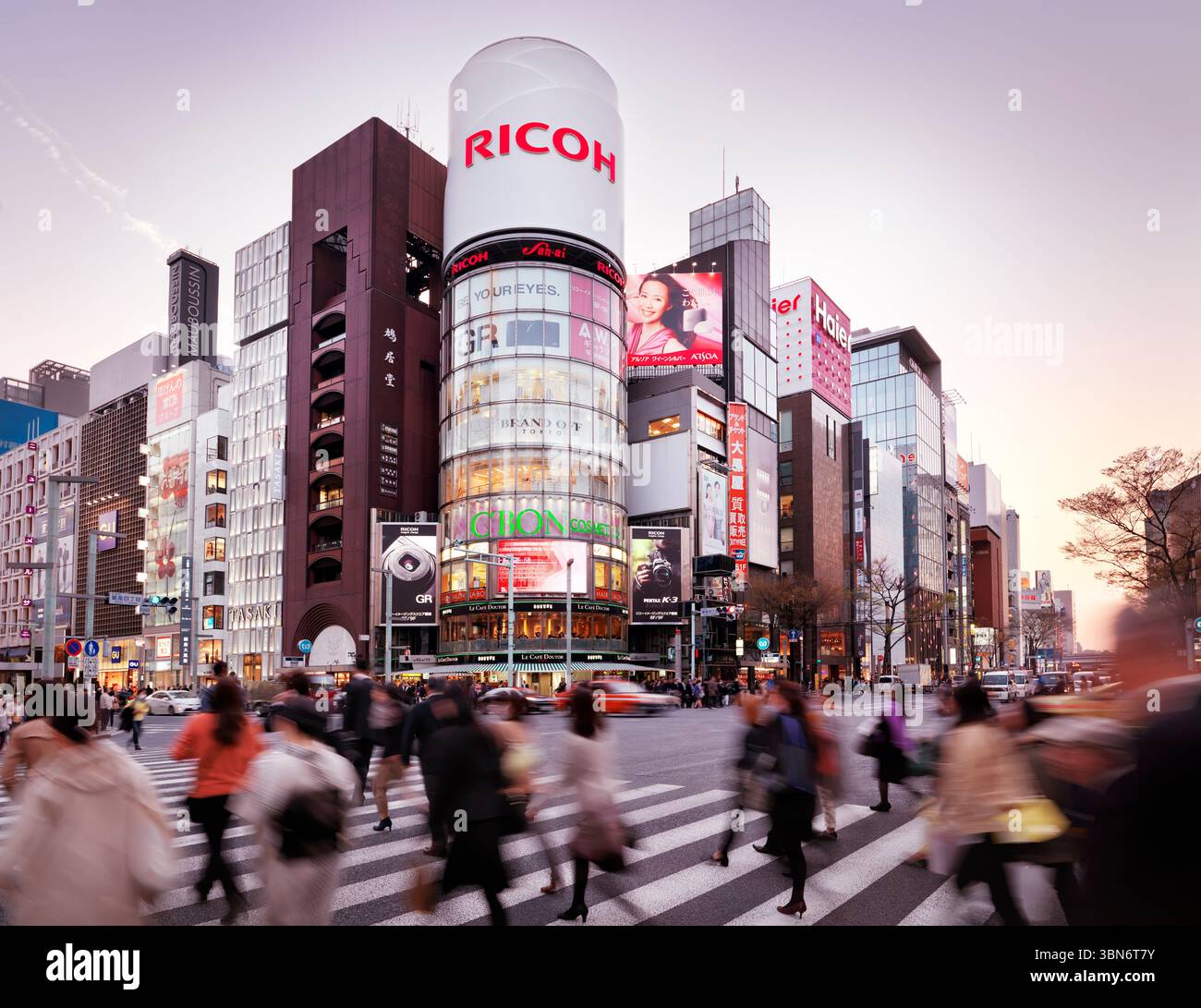 People crossing intersection of Harumi Dori and Chou Dori. Ricoh ...