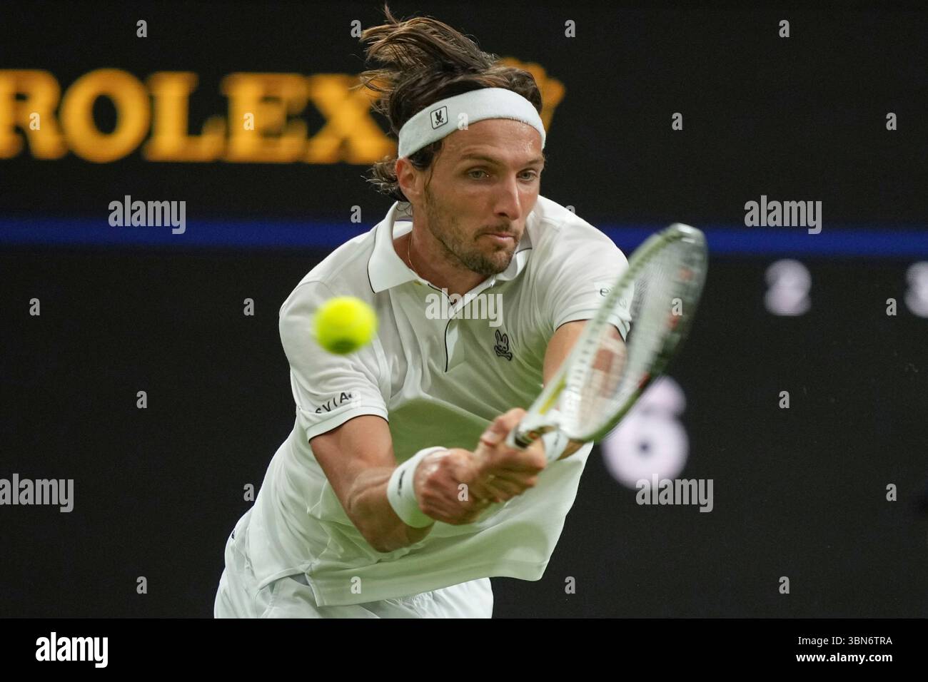 Arthur Rinderknech of France returns to Alexander Zverev of Germany in ...