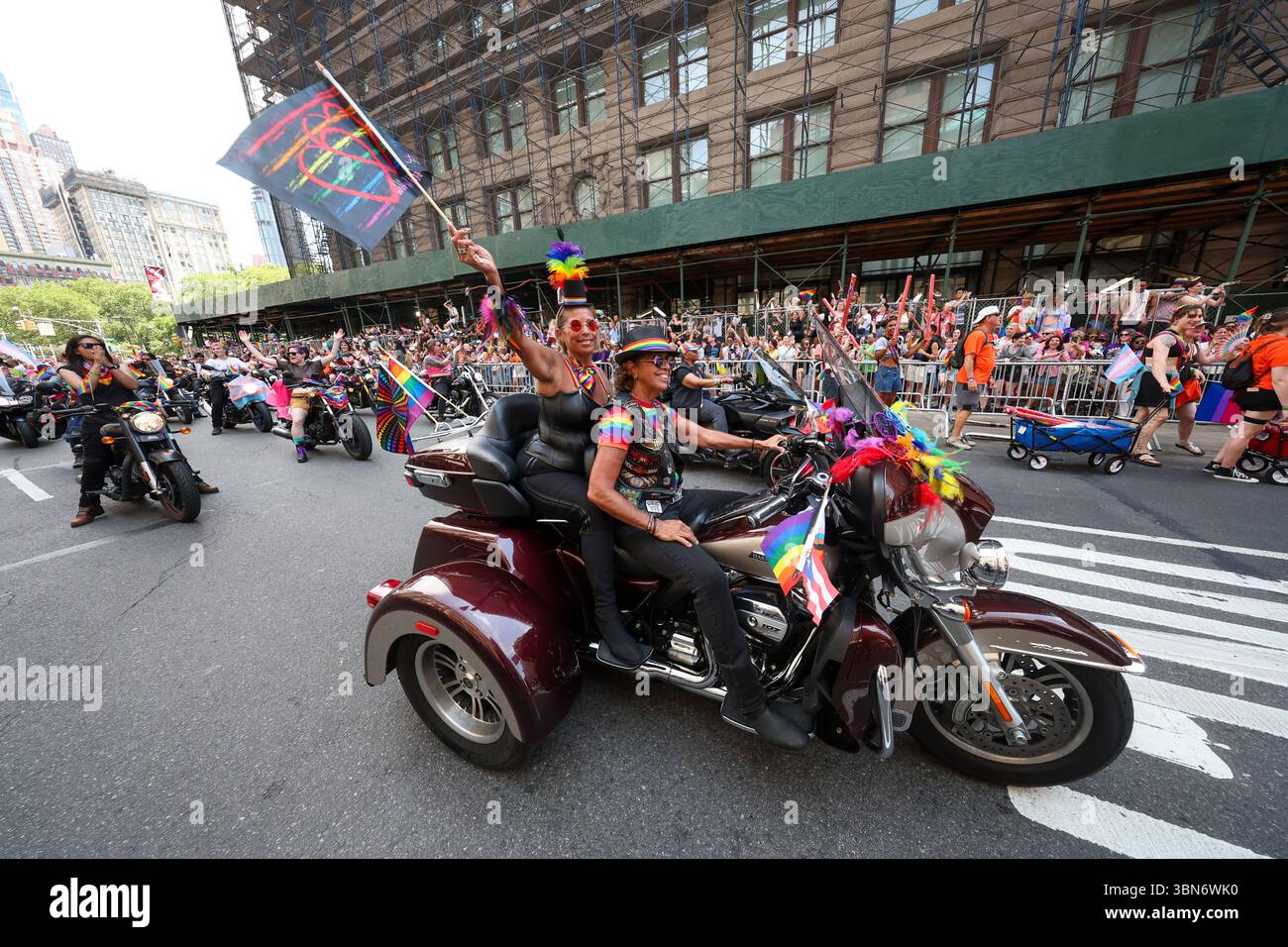 Members of the Sirens MC NYC ride down the route during the 2025 NYC ...