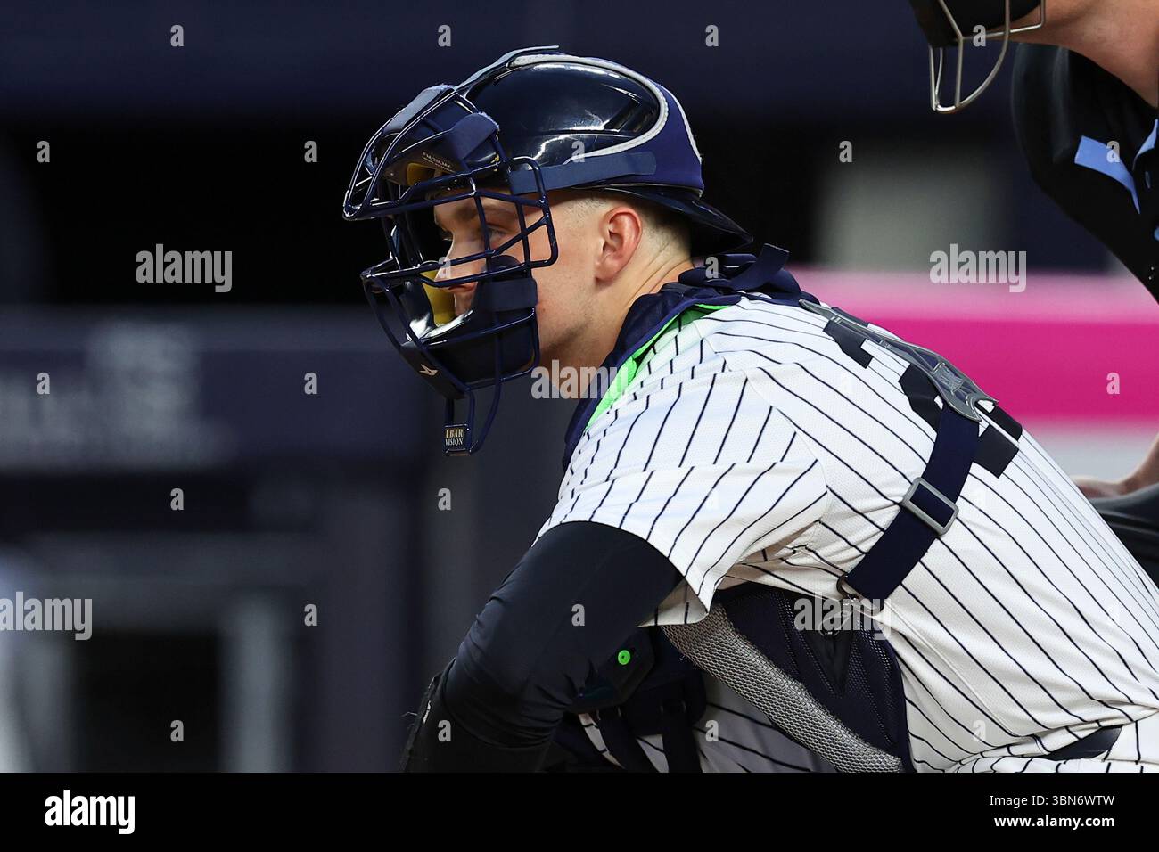 BRONX, NY - JUNE 27: Ben Rice #22 of the New York Yankees catches ...