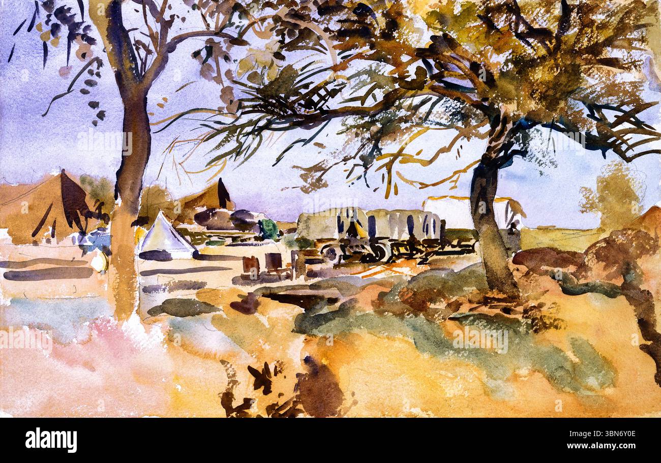 Military Camp by John Singer Sargent, 1918 War-Time Painting, World War I Scene, Public Domain ...