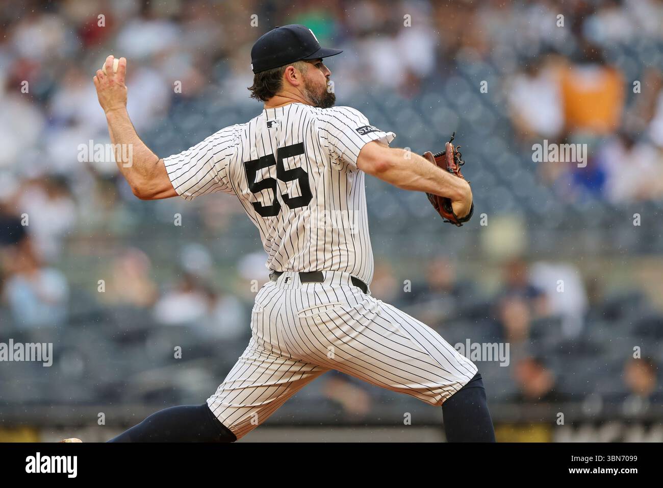 BRONX, NY - JUNE 19: New York Yankees pitcher Carlos Rodón (55) pitches ...