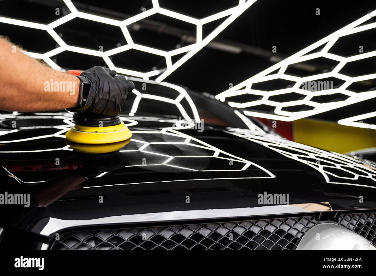 Paint polishing in active motion. Detailing car for sealant or ceramic ...
