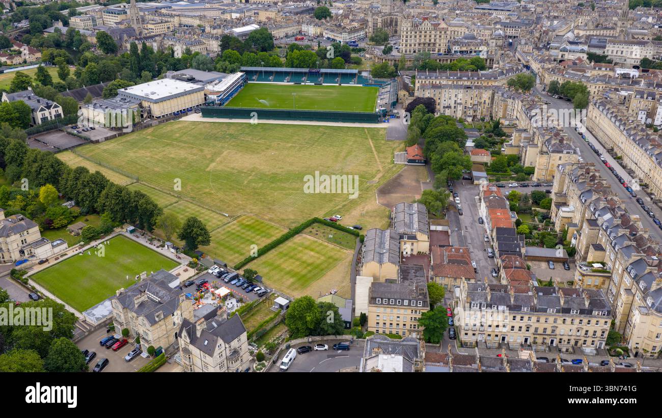 Bath, UK, June 26, 2025: Aerial drone view of The Recreation Ground ...