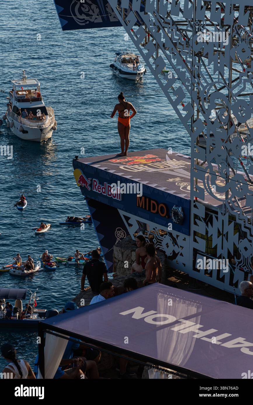 Antalya Red Bull Cliff Diving World Series sunset. 24.08.2024 Stock ...