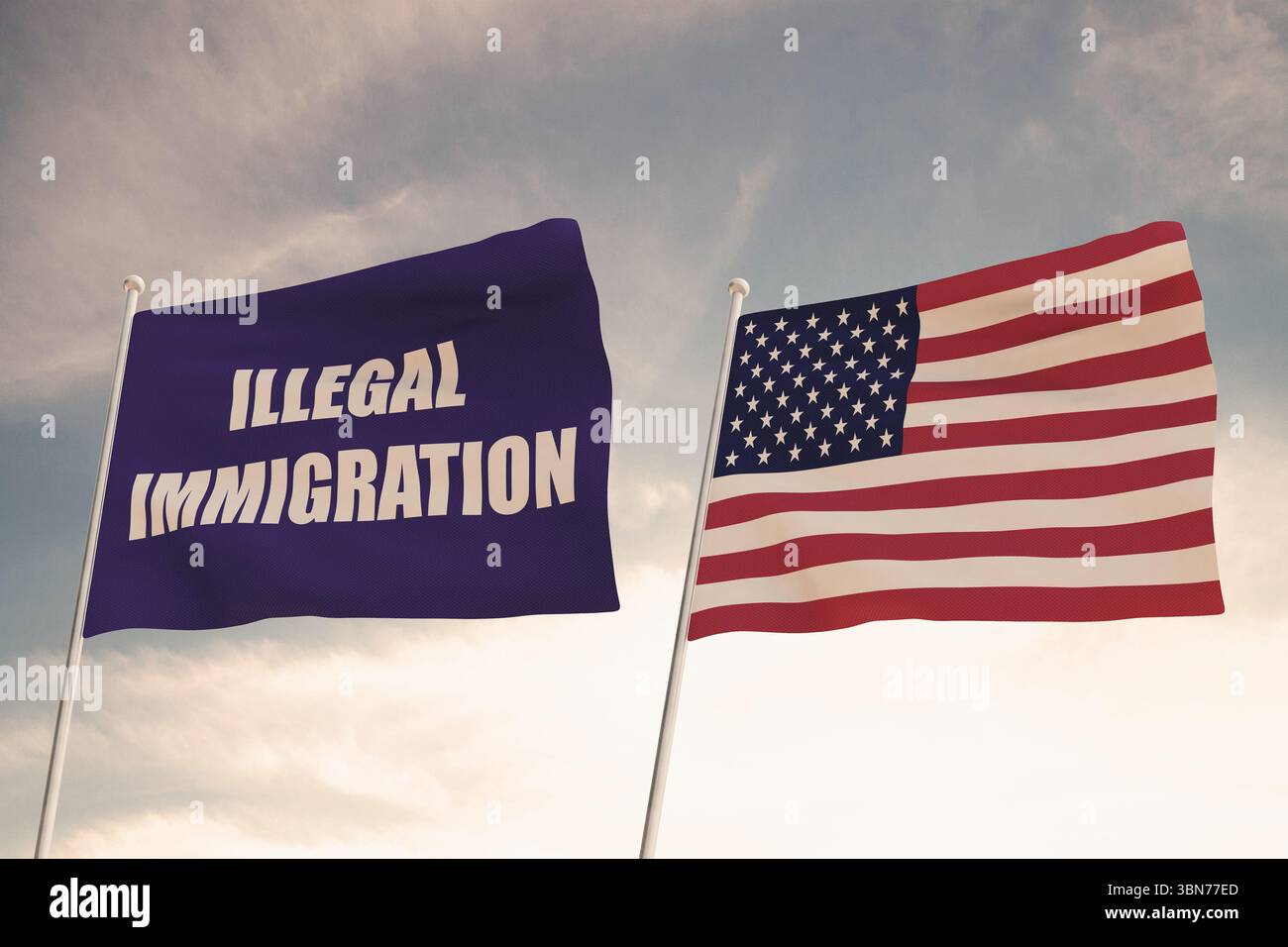 Spectacular illegal immigration flag next to the United States of ...