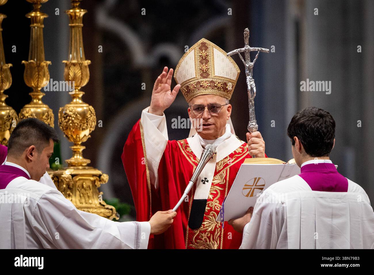 Pope Leo XIV delivers his blessing during the Holy Mass on the ...