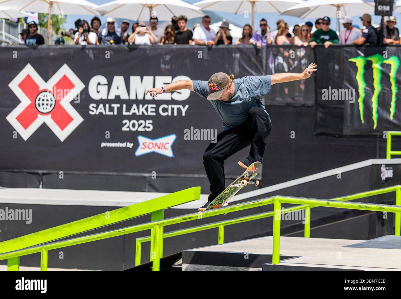 June 28 2025 Salt Lake City UT U.S.A. Skater Jamie Foy rides the rail ...