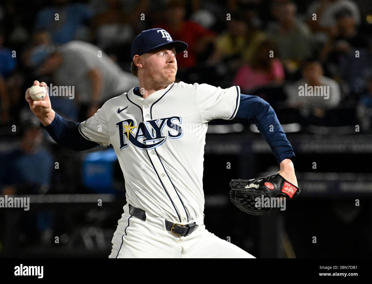 Tampa Bay Rays pitcher Pete Fairbanks throws during the ninth inning of ...