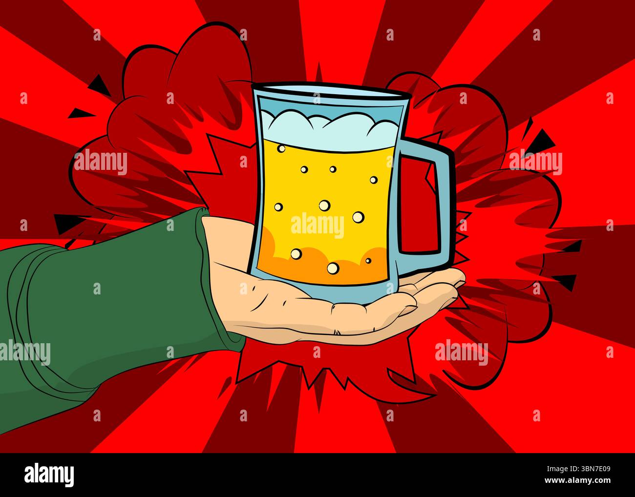 Cartoon, comic book human hands holding Beer glass. Retro vector comics ...