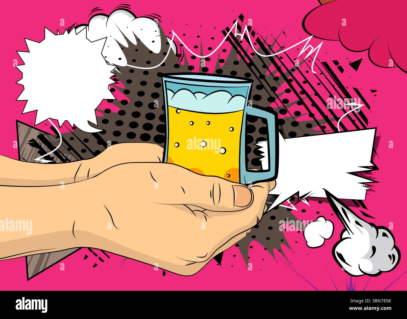 Cartoon, comic book human hands holding Beer glass. Retro vector comics ...