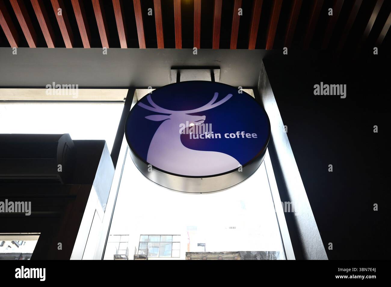 New York, USA. 30th June, 2025. View of the 'Luckin Coffee' logo inside ...