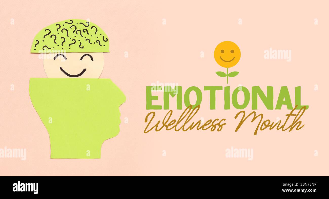 Banner for Emotional Wellness Month with paper human head with drawn ...