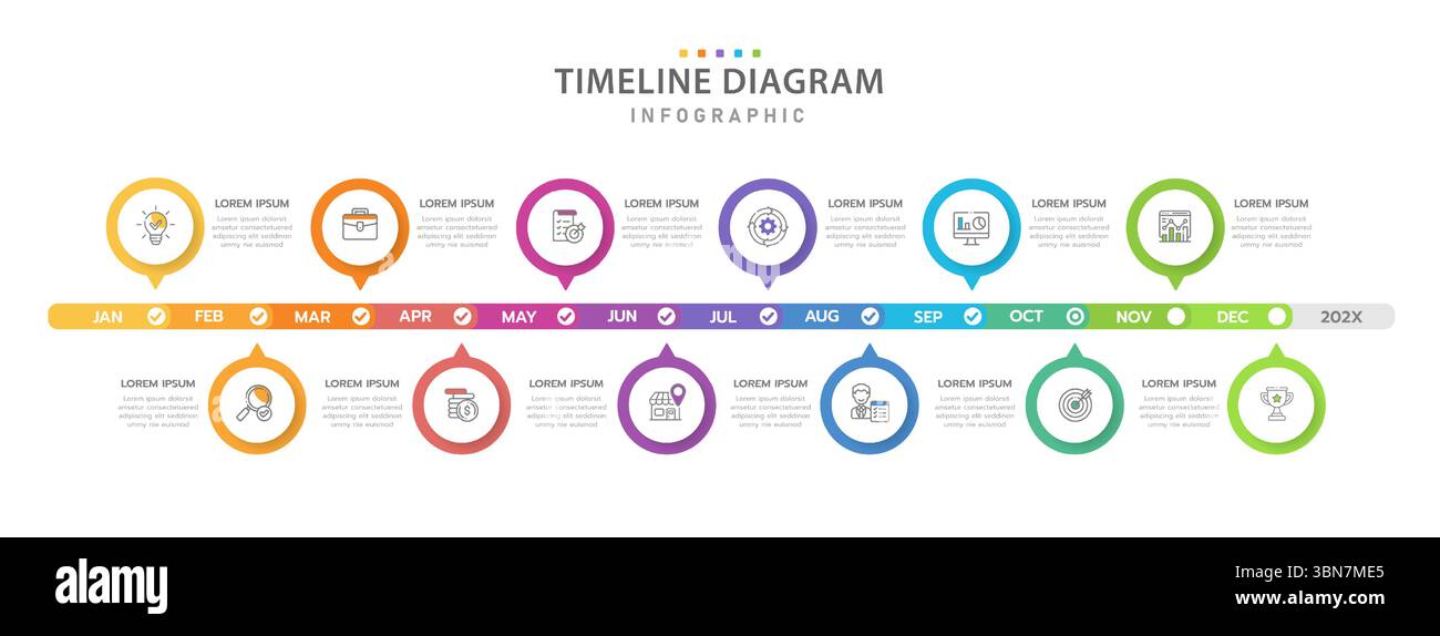 Infographic template for business. 12 Months modern Timeline diagram ...