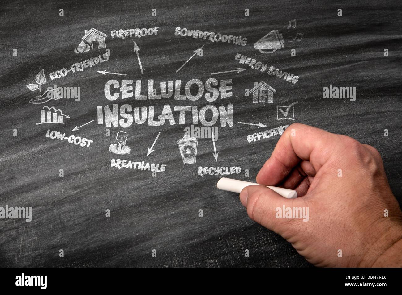 CELLULOSE INSULATION. Black scratched textured chalkboard background ...
