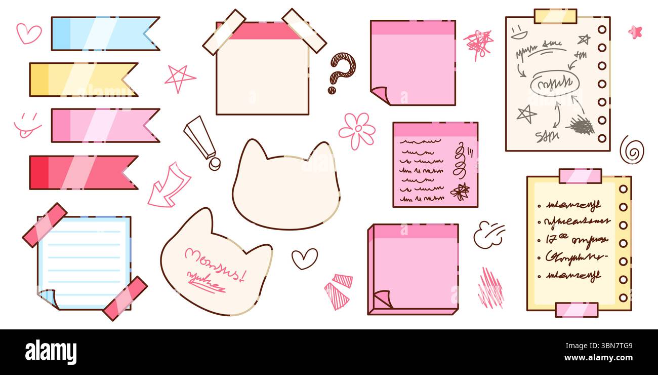 Cute memo note collection with colorful arrow tabs, paper with adhesive ...