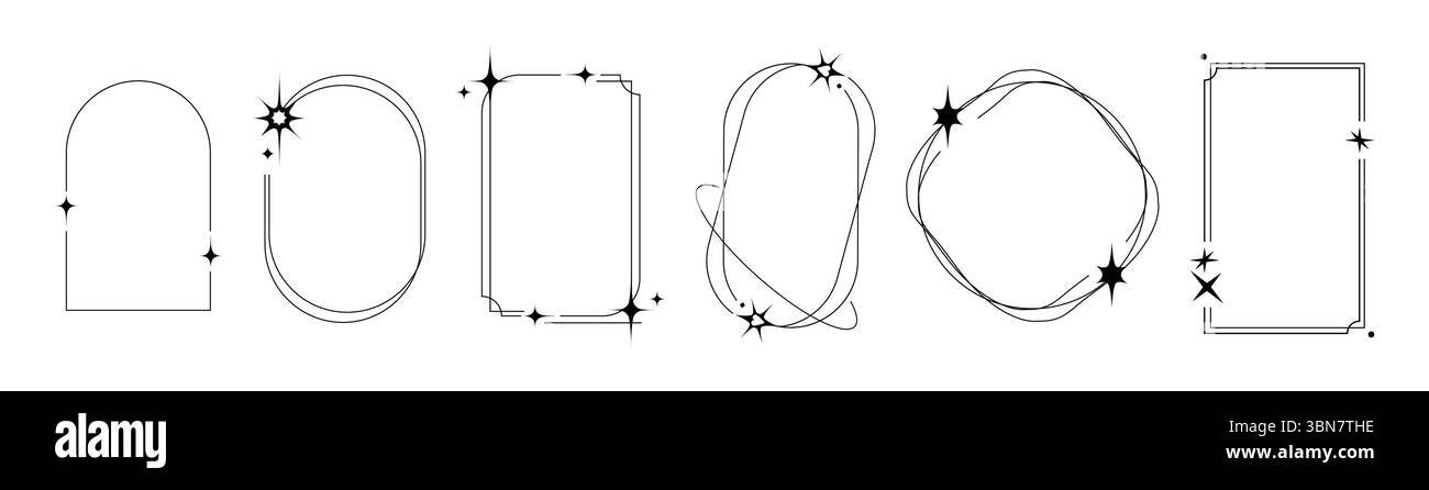 Y2k aesthetic border frames set with sparkles and stars - minimalist ...