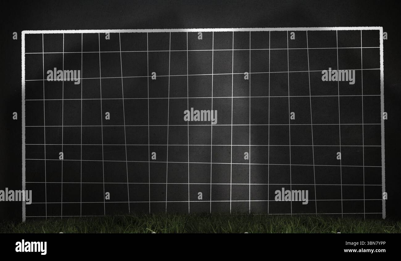 Displaying rectangular grid board standing on grass with white border ...