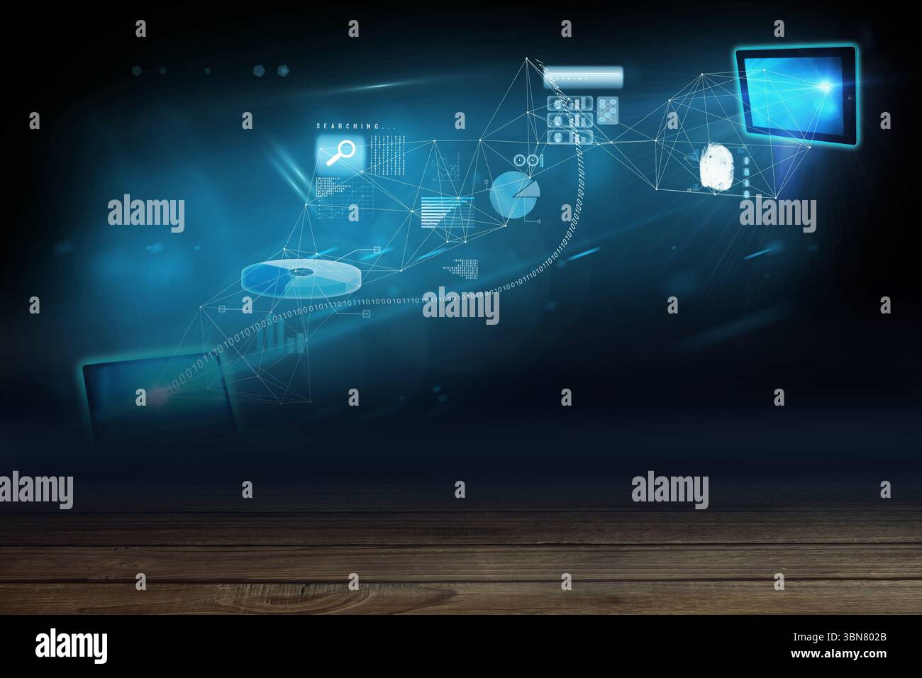 Dark stage blue glowing nodes hi-res stock photography and images - Alamy