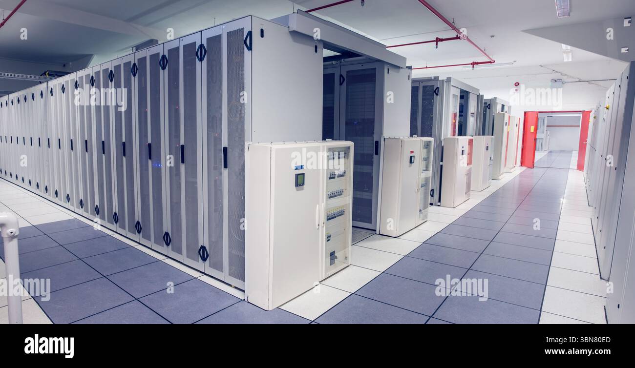 Flat design data center is showing white control cabinet with server ...