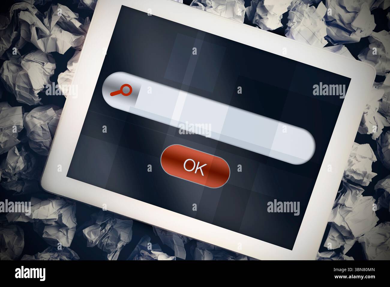 Tablet with search bar on crumpled up paper Stock Photo - Alamy