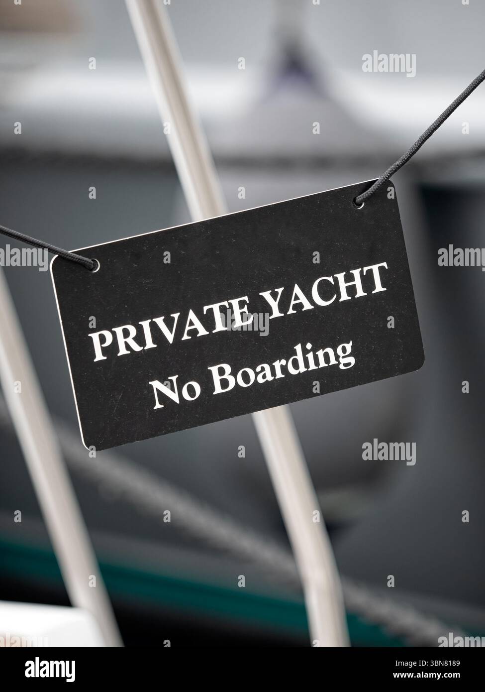 Sign across gangway for Private Yacht No Boarding Stock Photo - Alamy