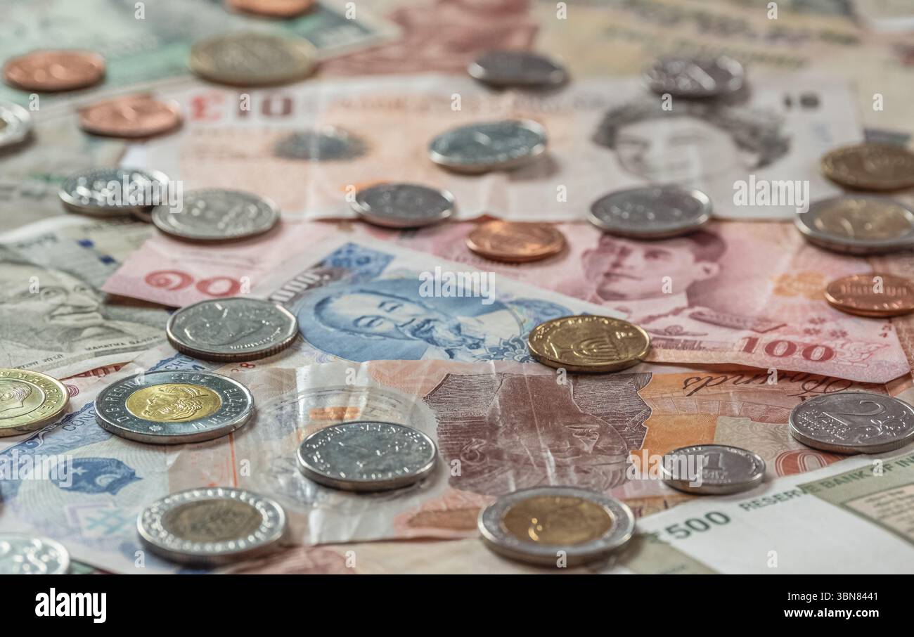 Cash money World Currencies Banknotes, coins from different countries ...
