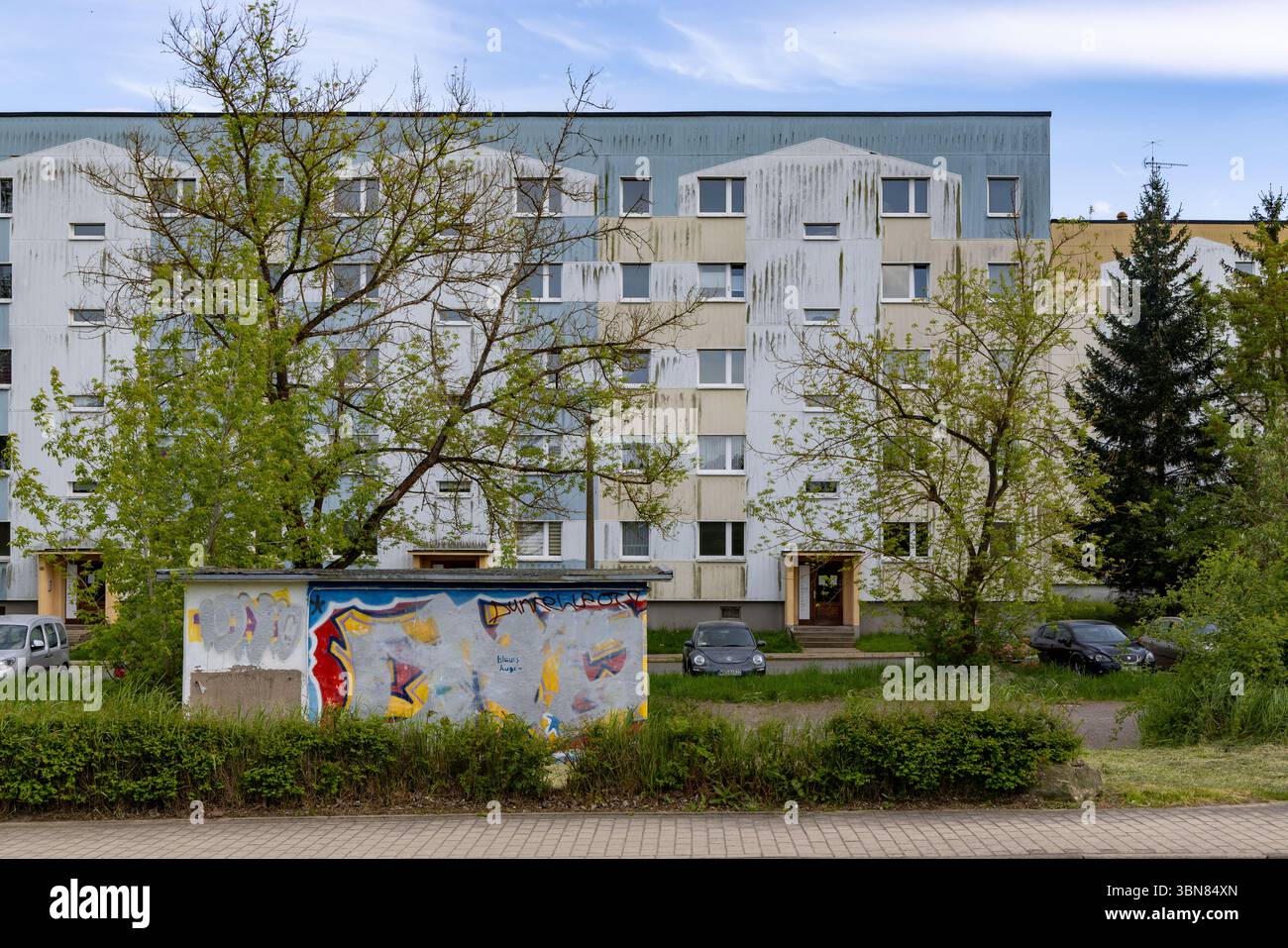 Prefabricated building in Crossen an der Elster, former East Germany ...