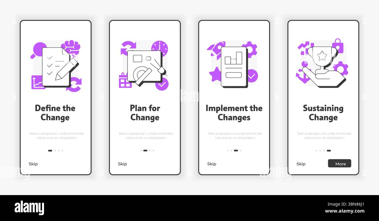 Stages of organizational change mobile onboarding screen Stock Vector ...