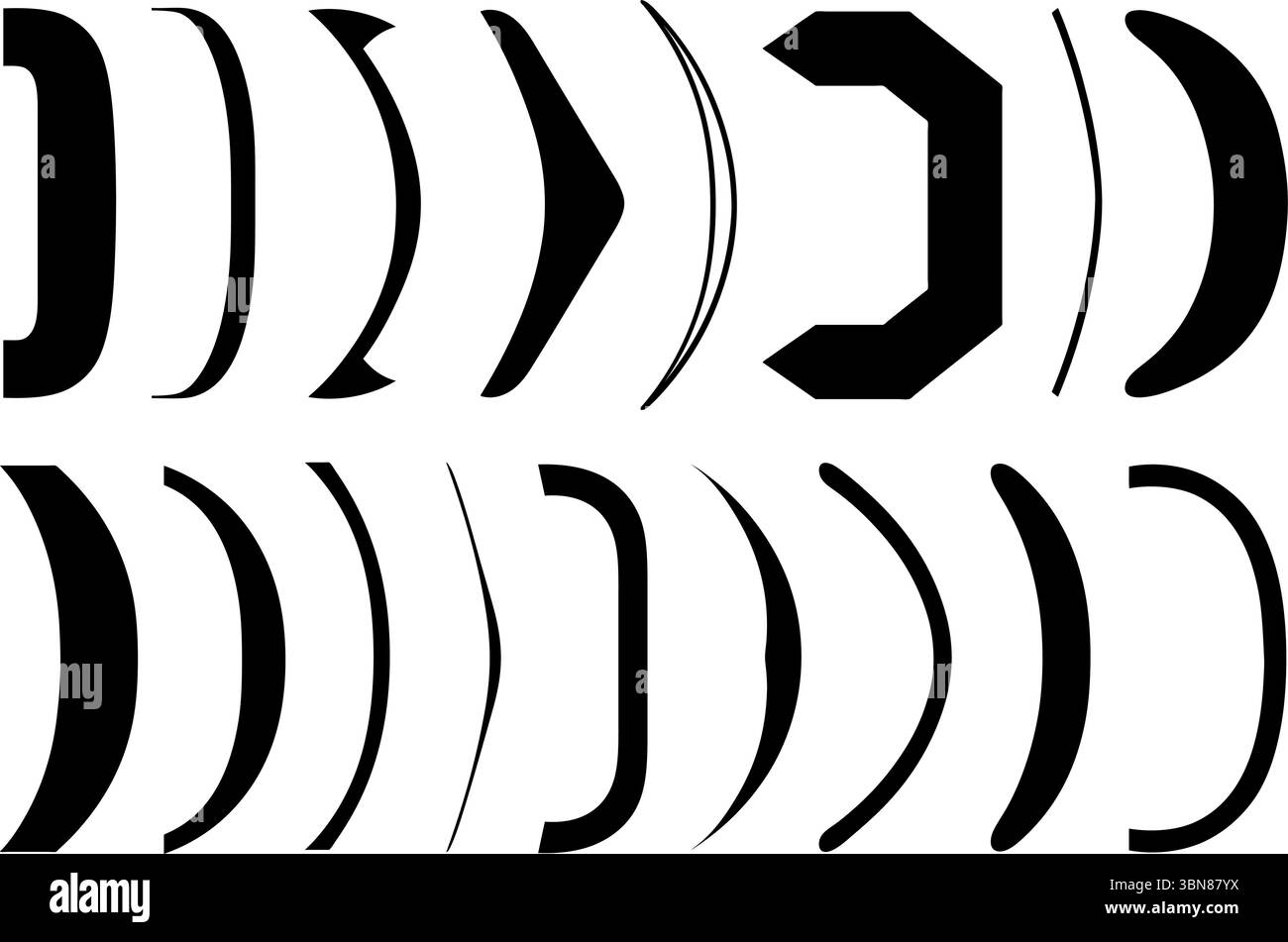 Collage of different parentheses or round brackets isolated on white ...