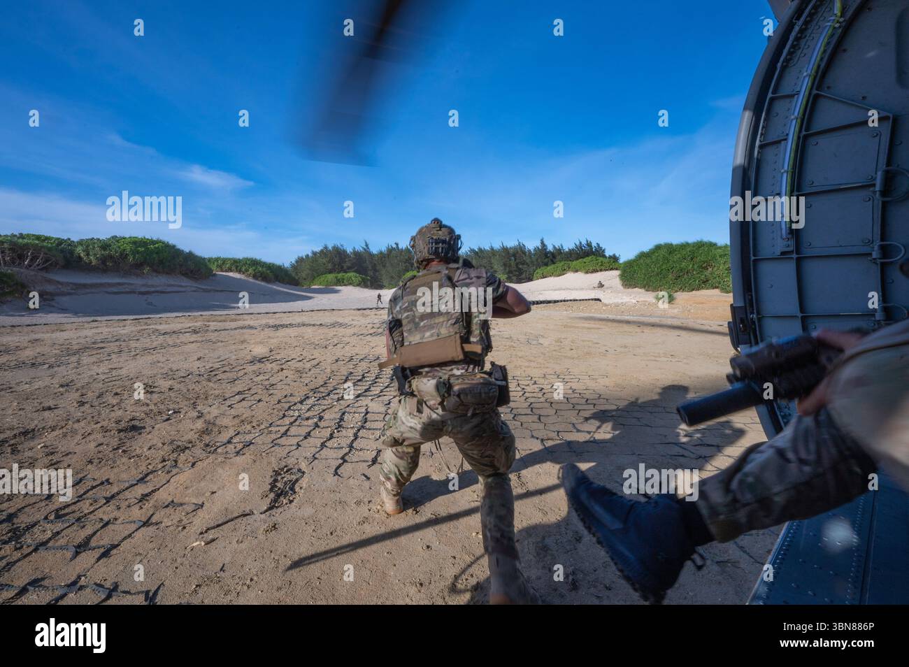 A U.S. Air Force pararescueman, assigned to the 31st Rescue Squadron ...