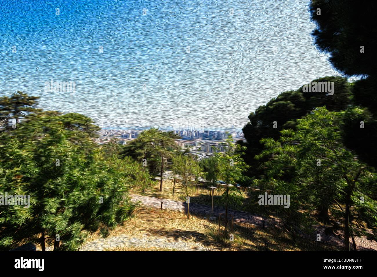 Landscape of the city of Istanbul. Digital painting. Oil painting style ...