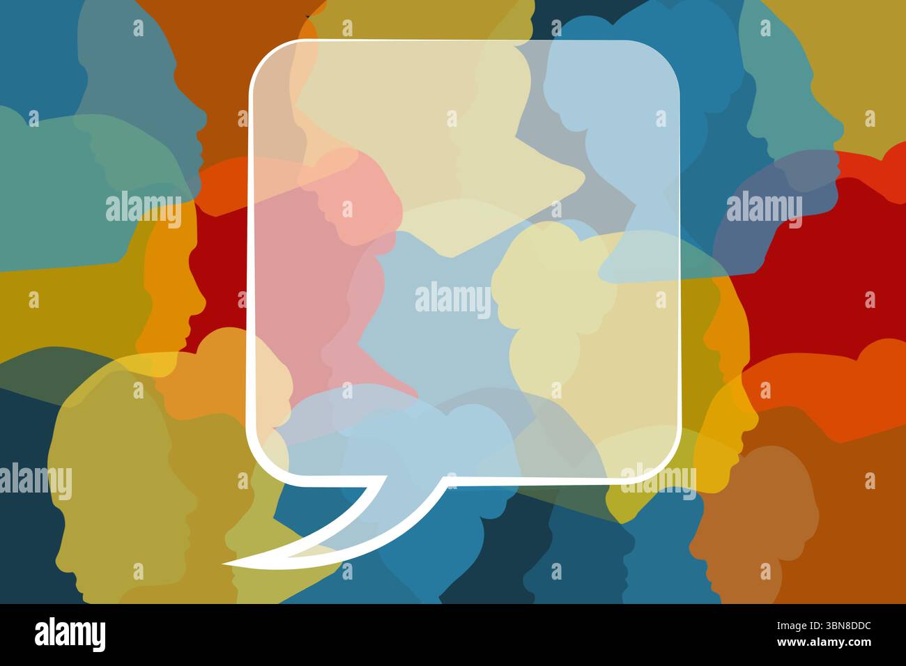 Colorful human faces with message speech bubble Stock Photo - Alamy