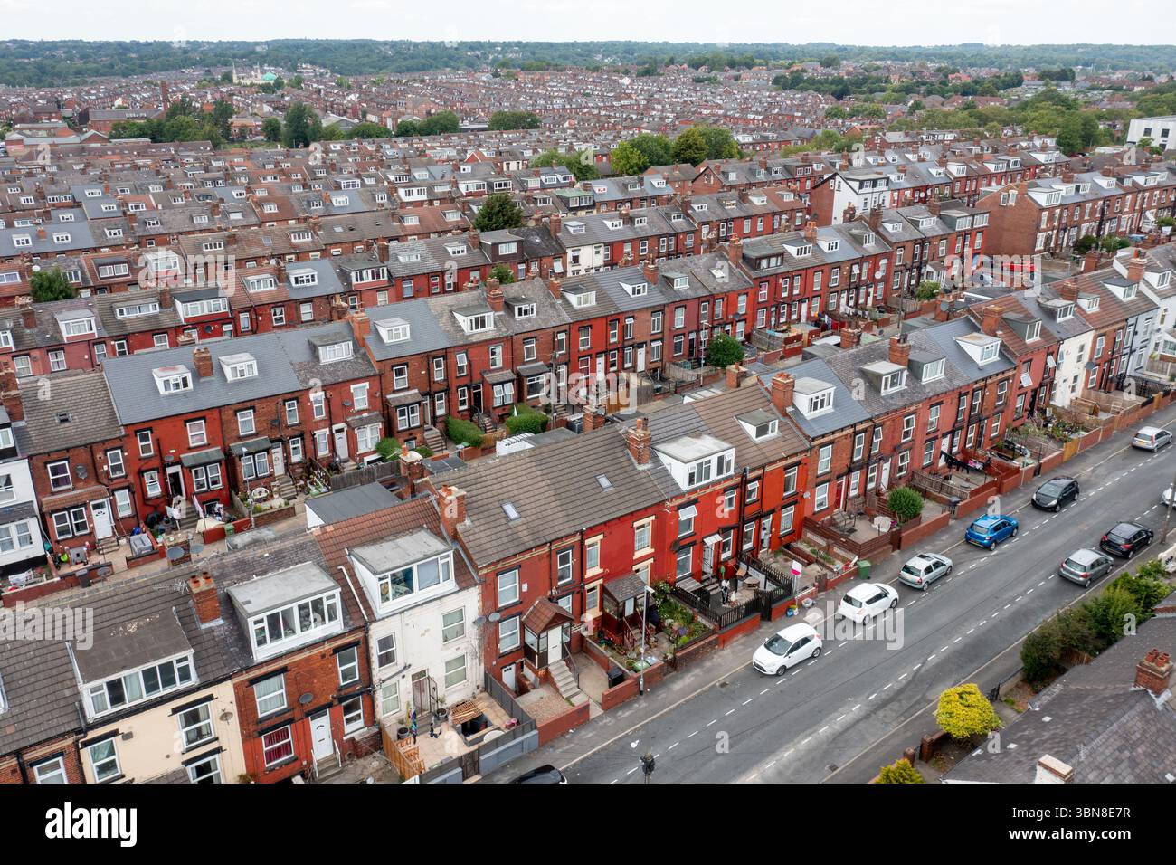 Aerial drone photo of the city of Leeds showing the area know as ...