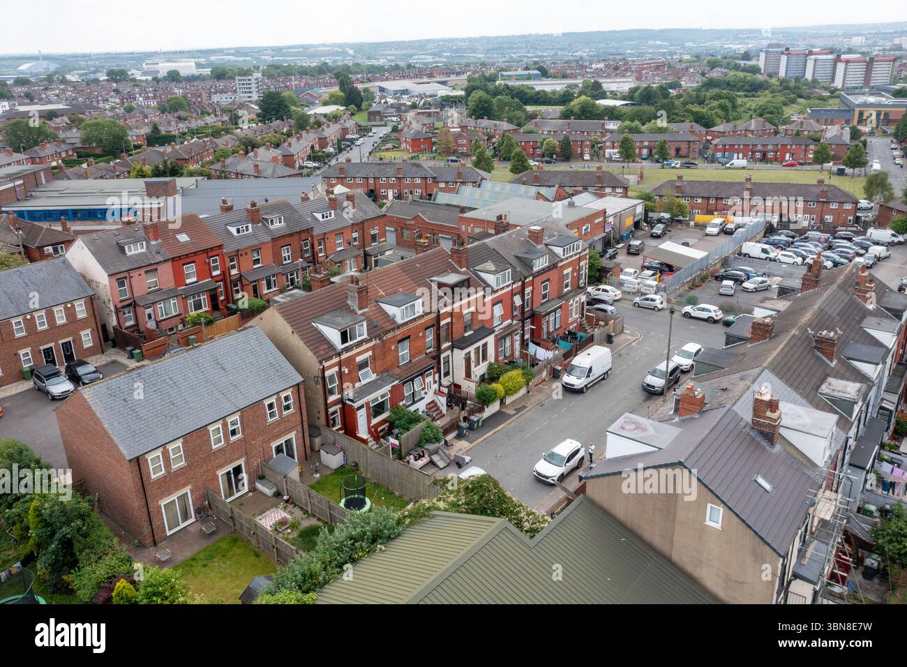 Aerial drone photo of the city of Leeds showing the area know as ...